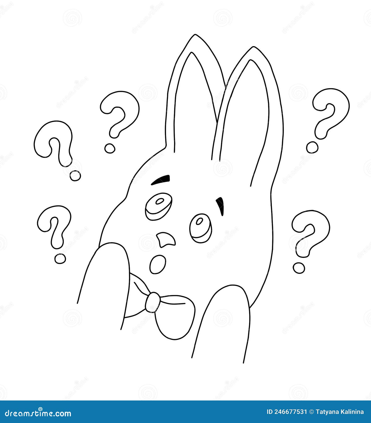 Outline of Surprised Rabbit with Bow Surrounded by Question Marks Stock ...