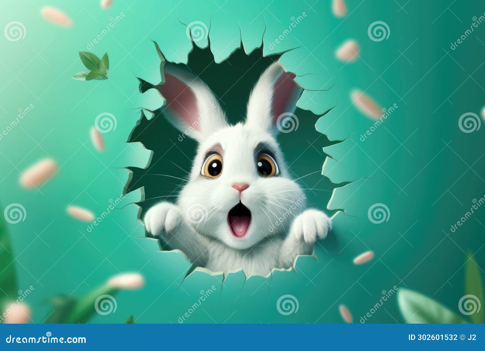 The Surprised Rabbit Looks through a Hole in Wall. the Concept of a ...