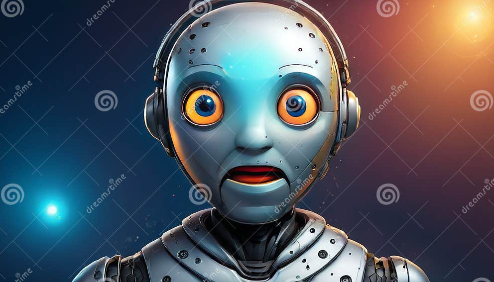 Surprised Robot with Wide Eyes and Dramatic Lighting Stock Image ...