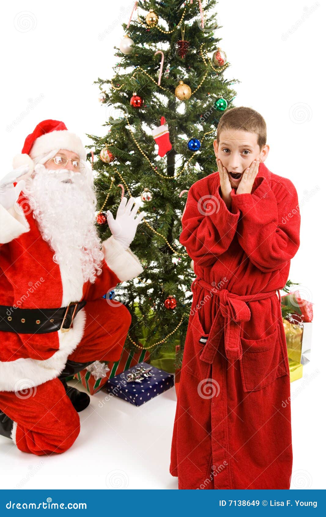 Surprised by Santa Claus stock image. Image of hair, bathrobe - 7138649