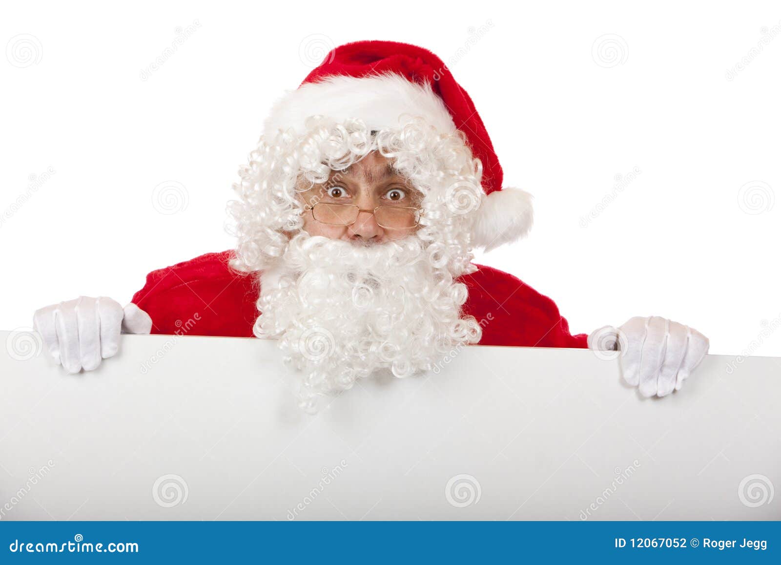 Surprised Santa Claus Holds Advertisment Board Stock Photo - Image of ...