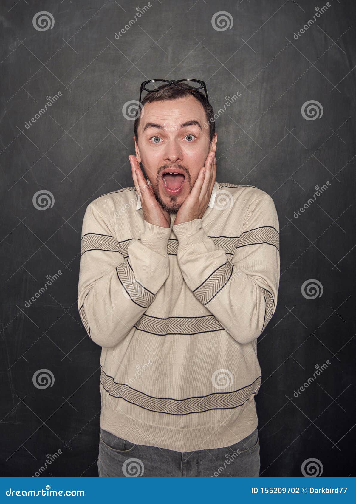 Surprised Scared Funny Teacher Man on Blackboard Stock Photo - Image of ...