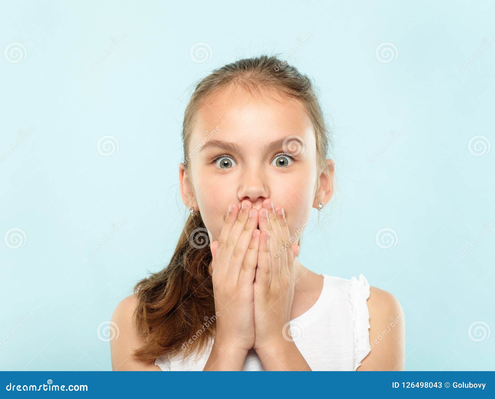 Surprised Shocked Girl Cover Mouth Emotional Face Stock Image Image