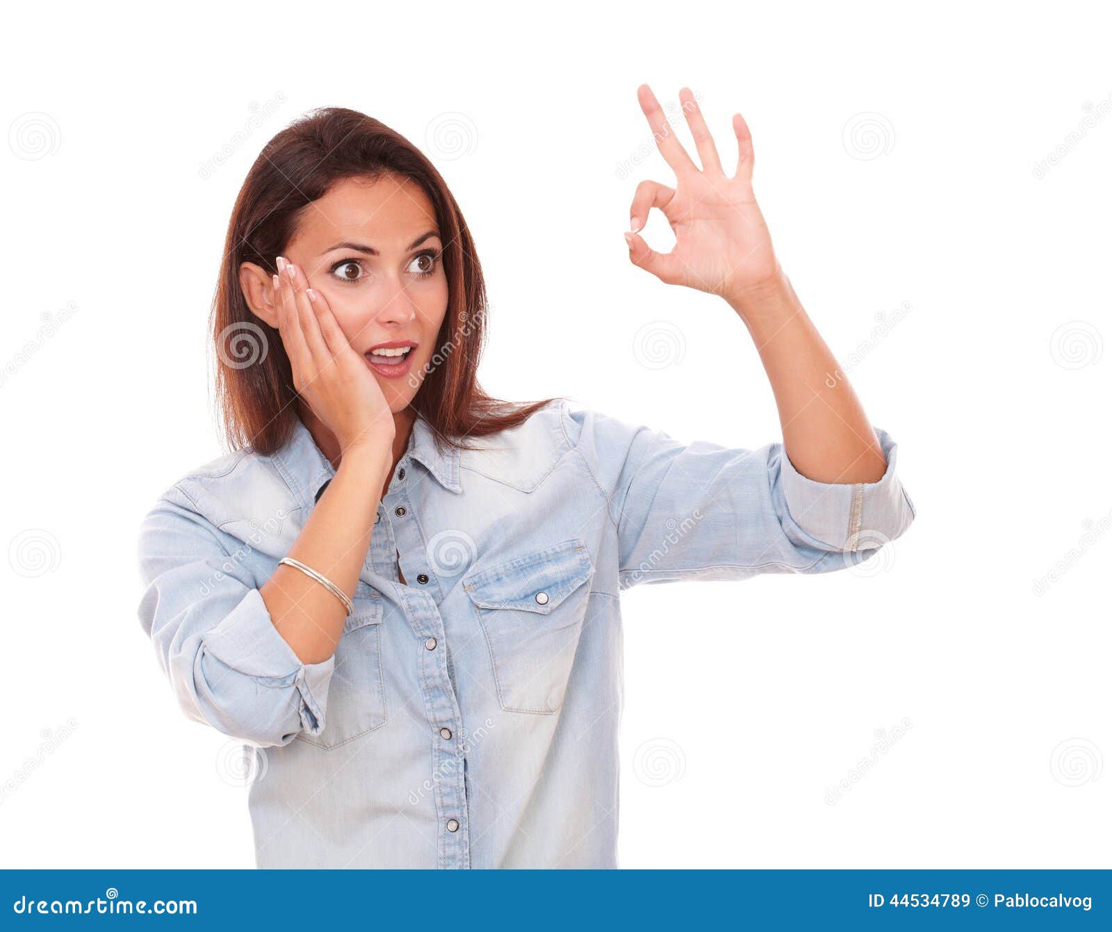 Surprised Single Lady with Ok Sign Stock Image - Image of looking ...