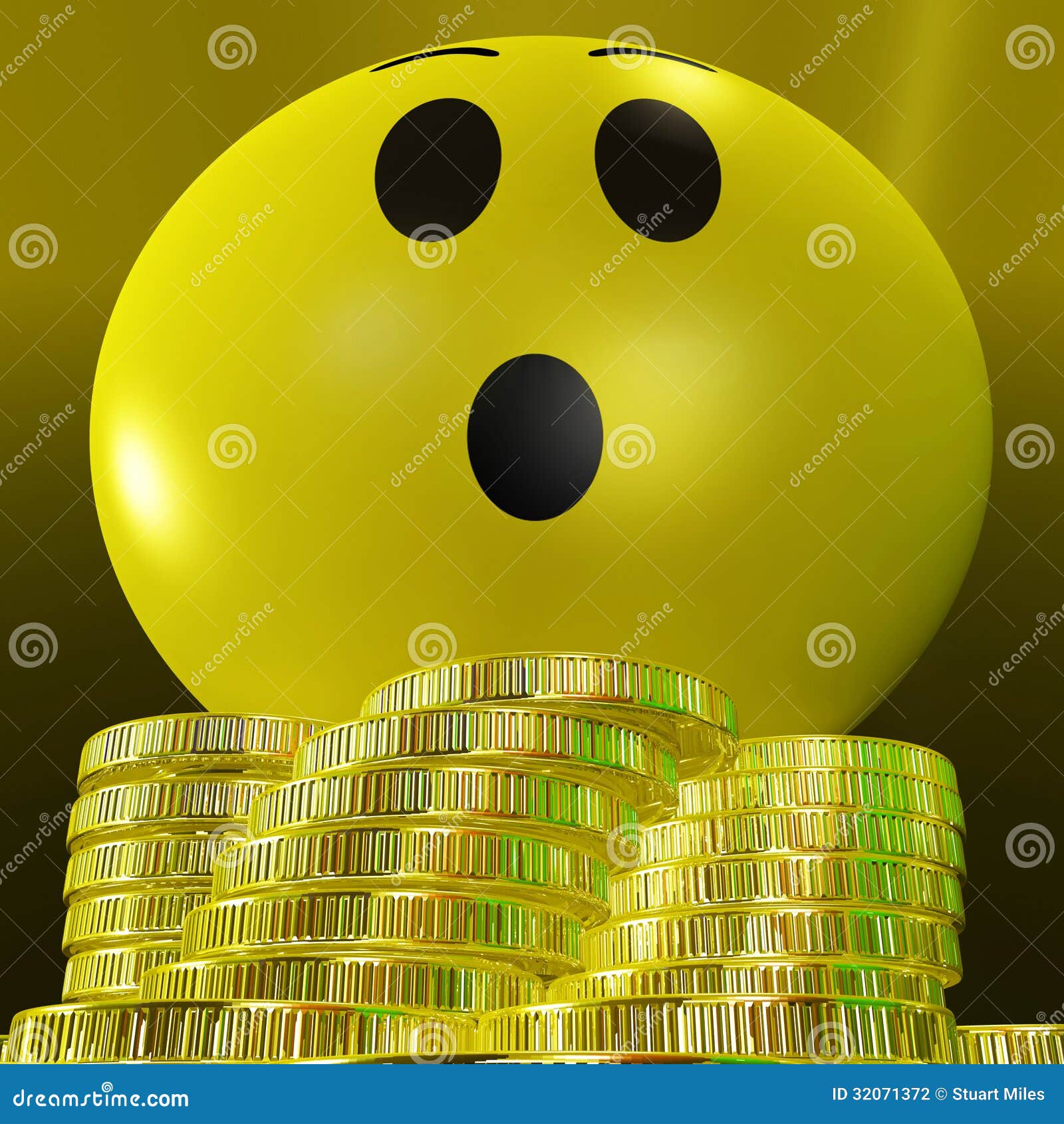 Surprised Smiley with Coins Showing Sudden Success Stock Illustration ...