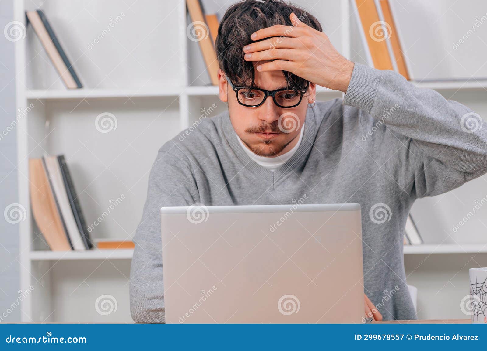 Surprised Student Looking at Computer Stock Image - Image of gesture ...