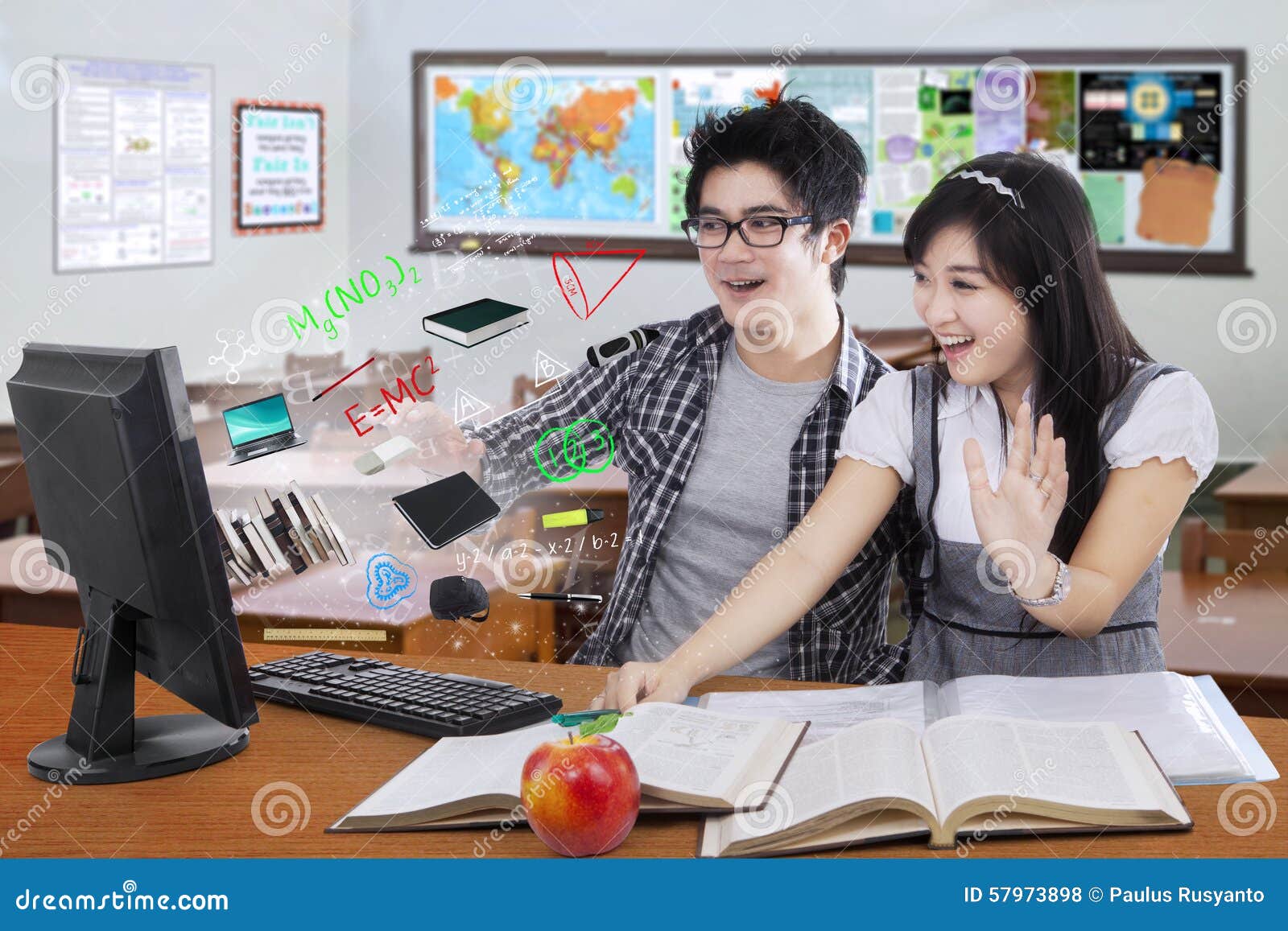 Surprised Students Looking at the Computer Screen Stock Photo - Image ...