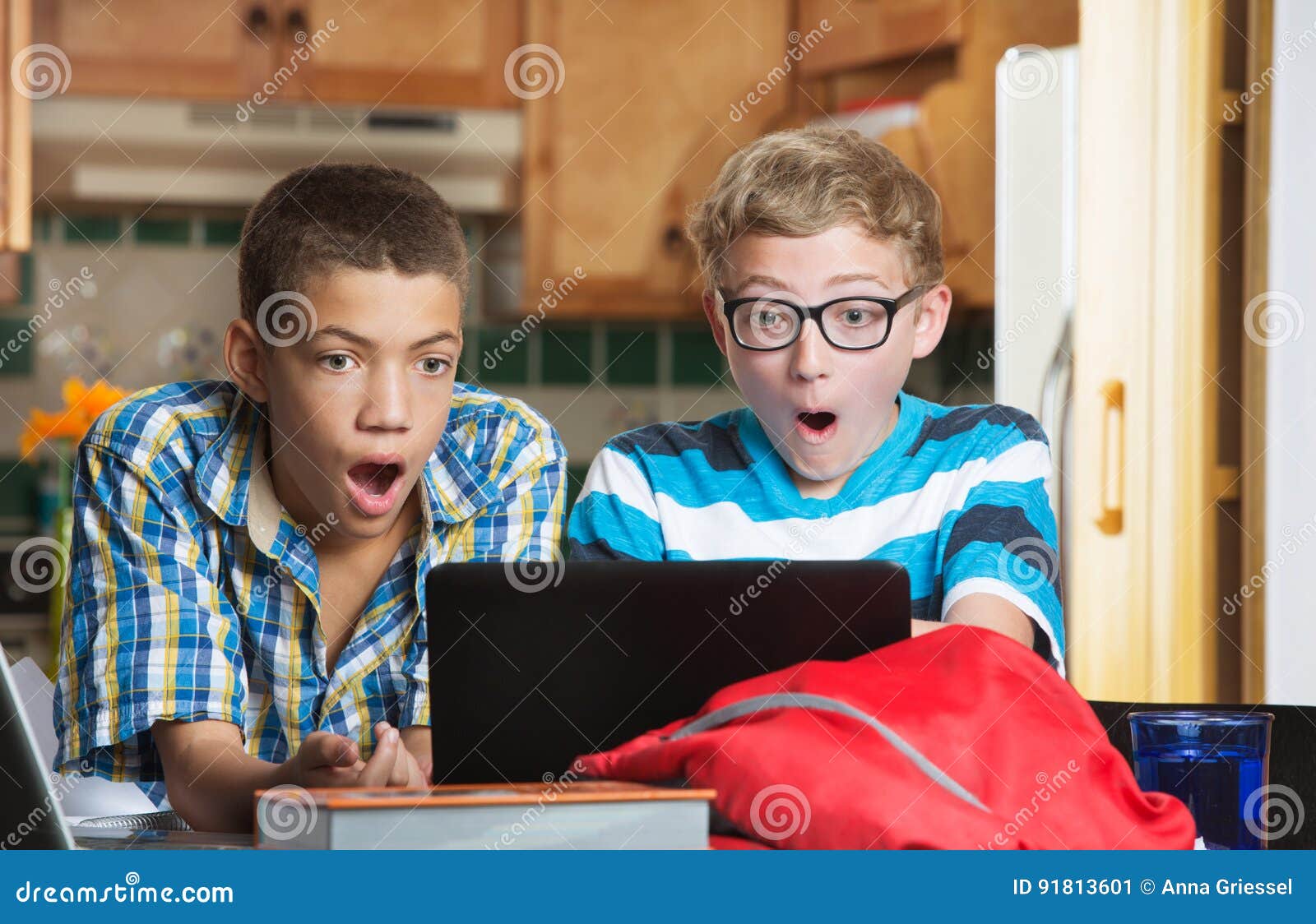 Surprised Students Looking at Computer Stock Image - Image of child ...