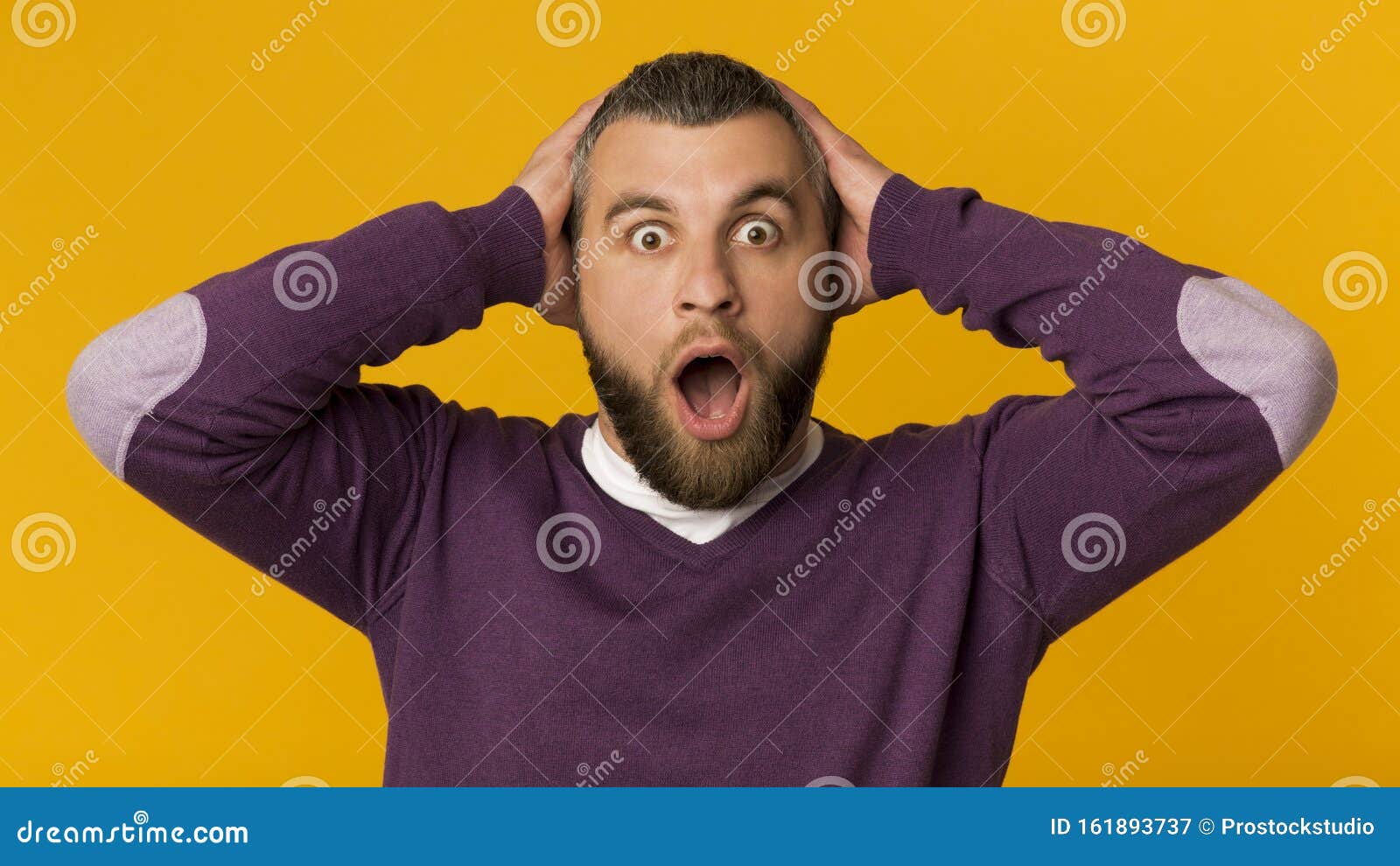 Surprised Stunned Emotional Man With Hands On Head Stock Image Image