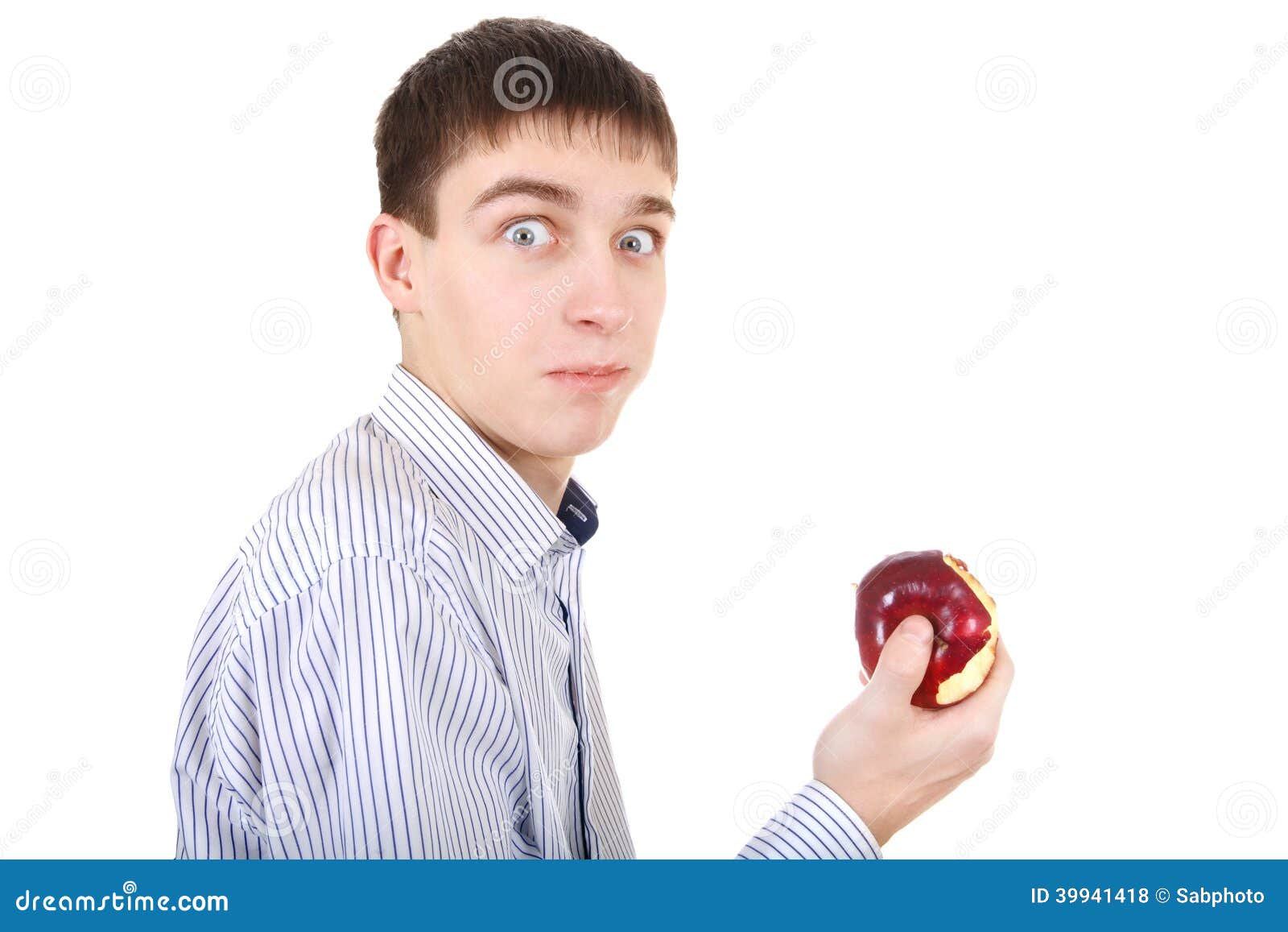 Surprised Teenager with an Apple Stock Photo - Image of dieting, shame ...