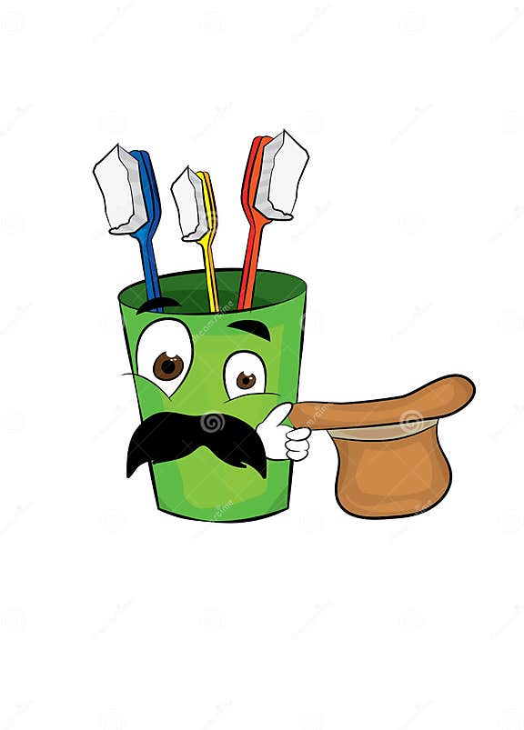 Surprised Toothbrushes in a Cup Cartoon Stock Illustration ...