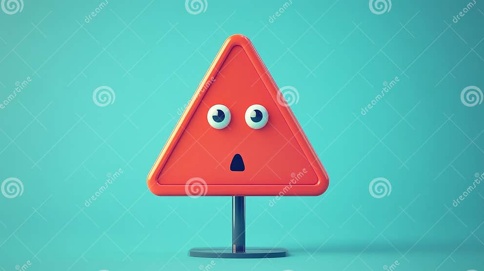 Surprised Triangle Road Sign Giving Warning on Turquoise Background ...