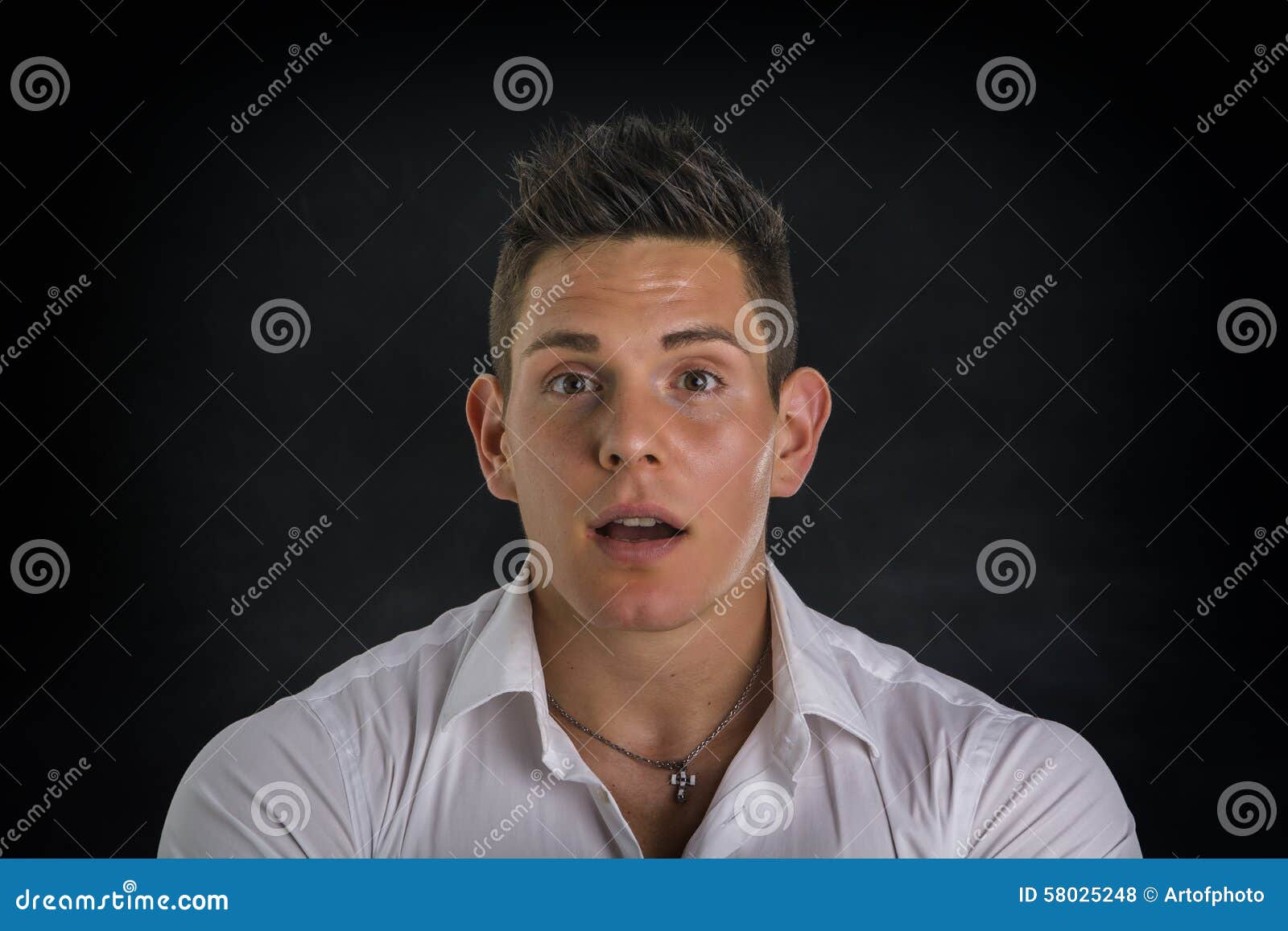 Surprised, Unsure Handsome Young Man Stock Photo - Image of hand ...