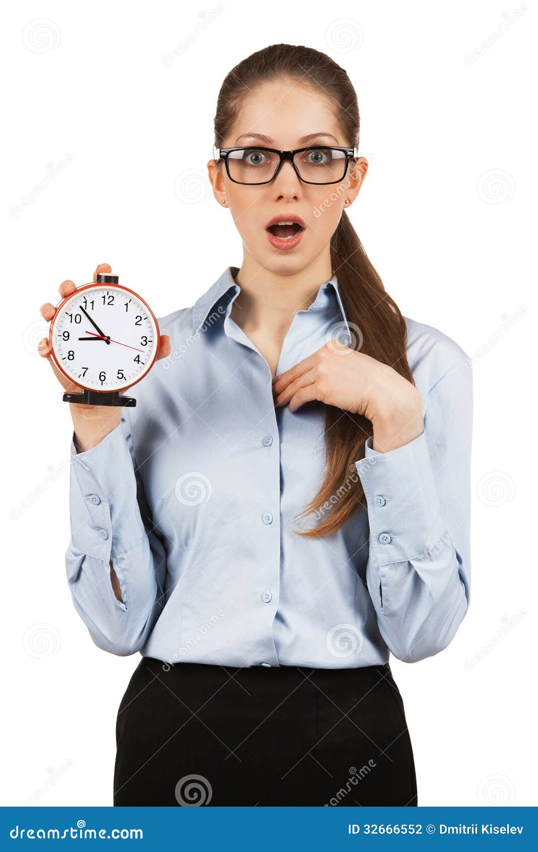 Surprised Woman with an Alarm Clock in Hands Stock Photo - Image of ...