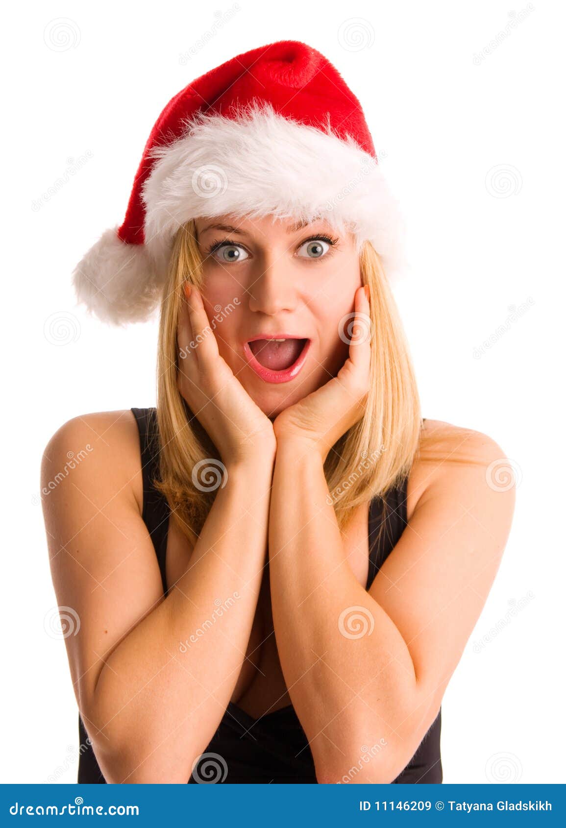 Surprised Woman in a Christmas Hat Stock Image - Image of fine, beauty ...
