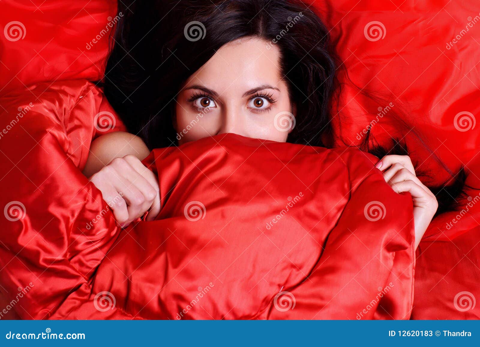 Surprised Woman Covered Her Face with a Sheet Stock Image - Image of ...