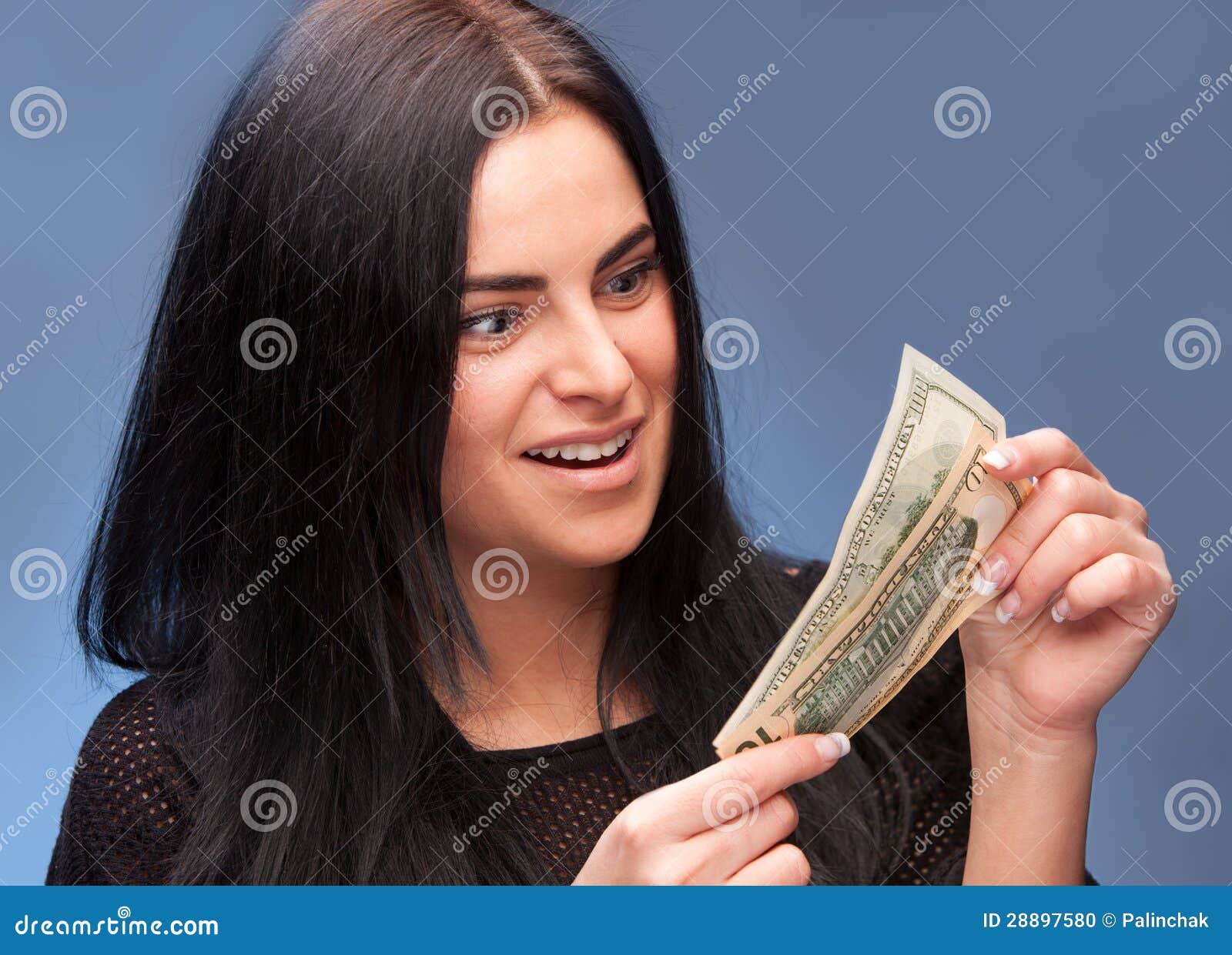 Surprised Woman with Dollar Bills Stock Photo - Image of authentic ...