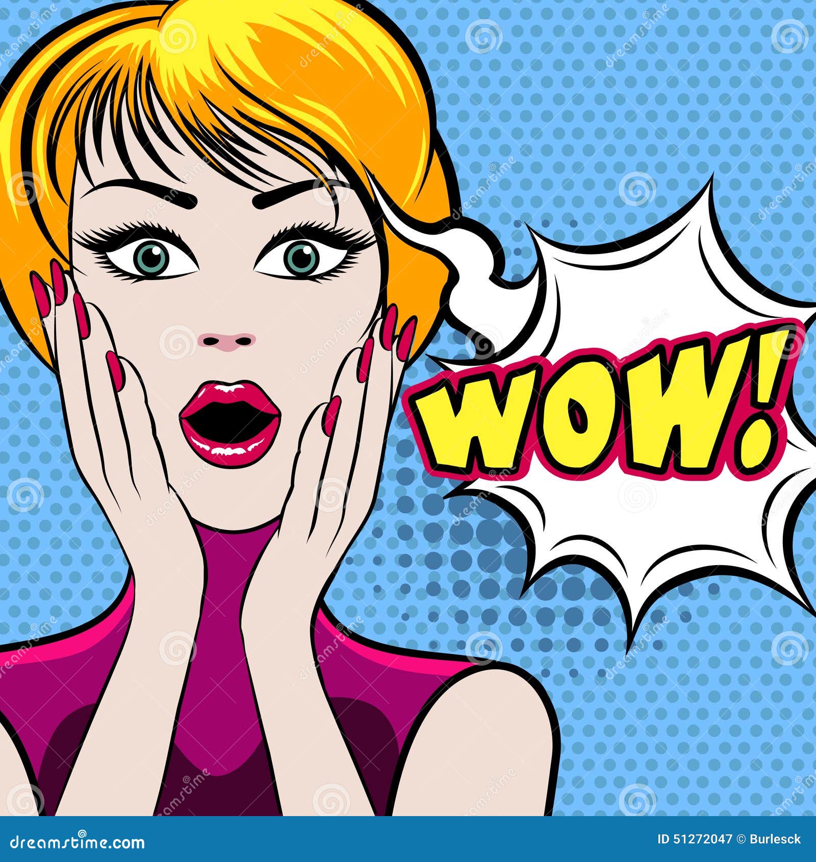 Sexy Surprised Woman Wow Pop Art Retro Comic Face Stock Vector Hot
