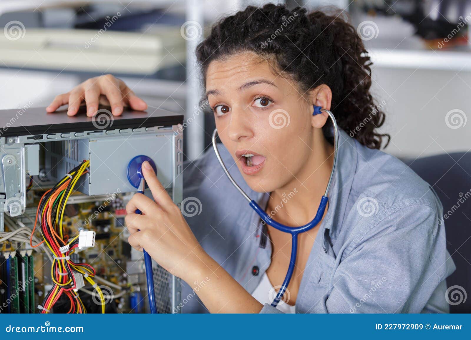 Surprised Woman Fixing Pc Problem Stock Image - Image of stethoscope ...