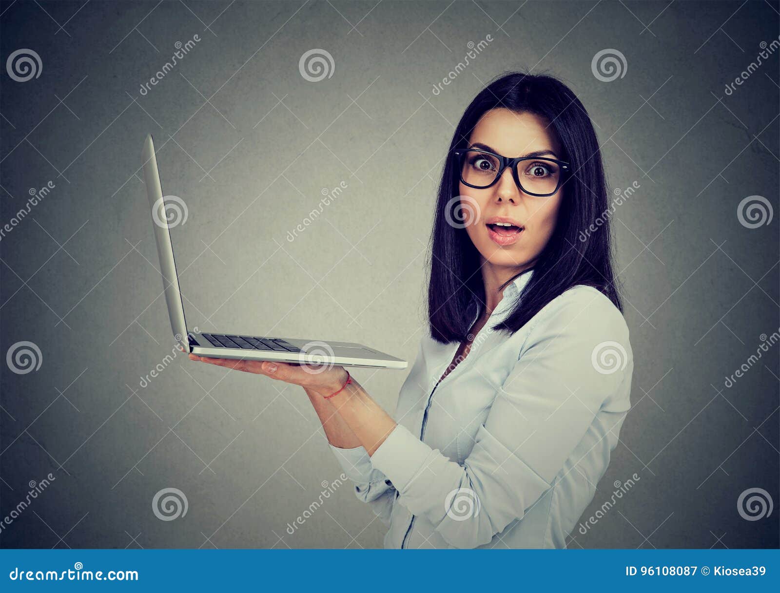 Surprised Woman in Glasses with Laptop Computer Stock Image - Image of ...