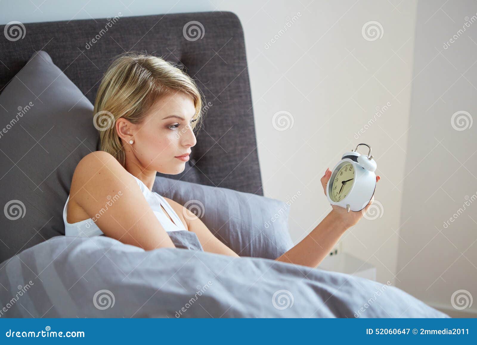 Surprised Woman Looking at Alarm Clock Stock Image - Image of pure ...