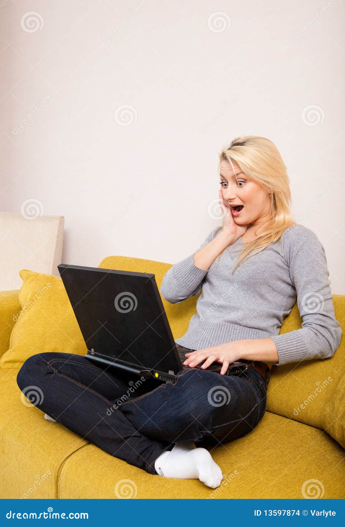 Surprised Woman Looking at Computer Stock Photo - Image of lotus ...