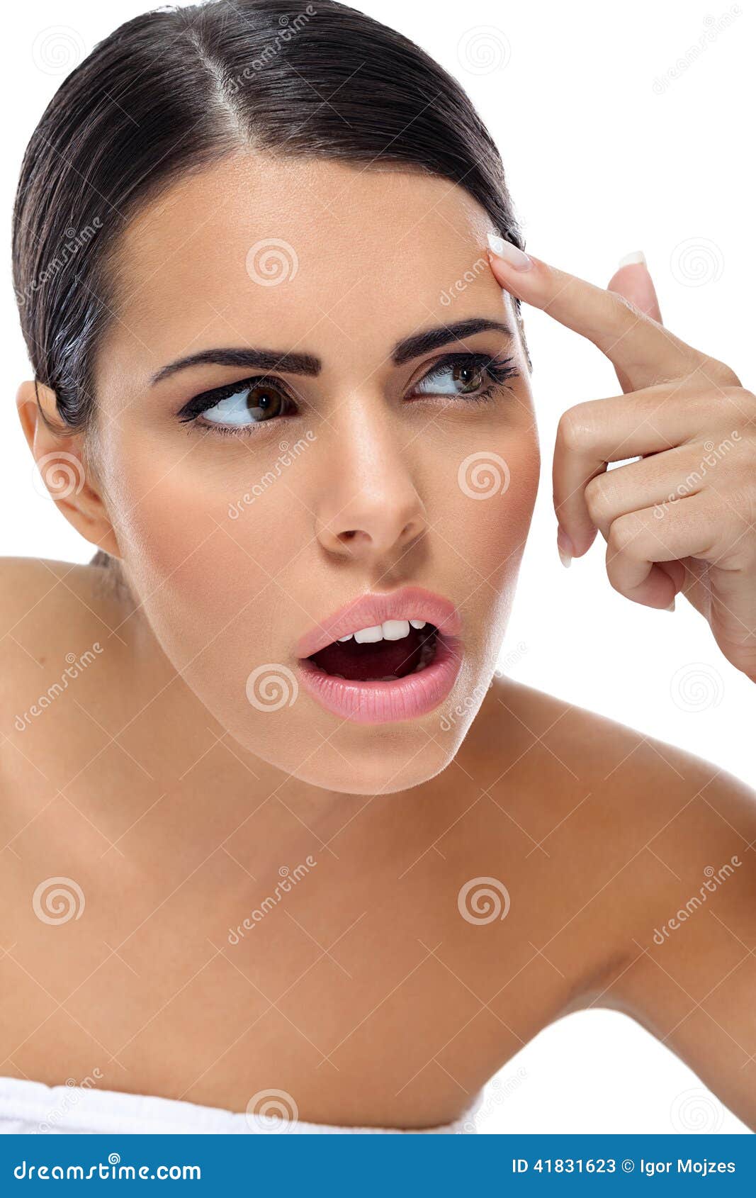 Surprised Woman Looking Problem on Her Skin Stock Image - Image of acne ...