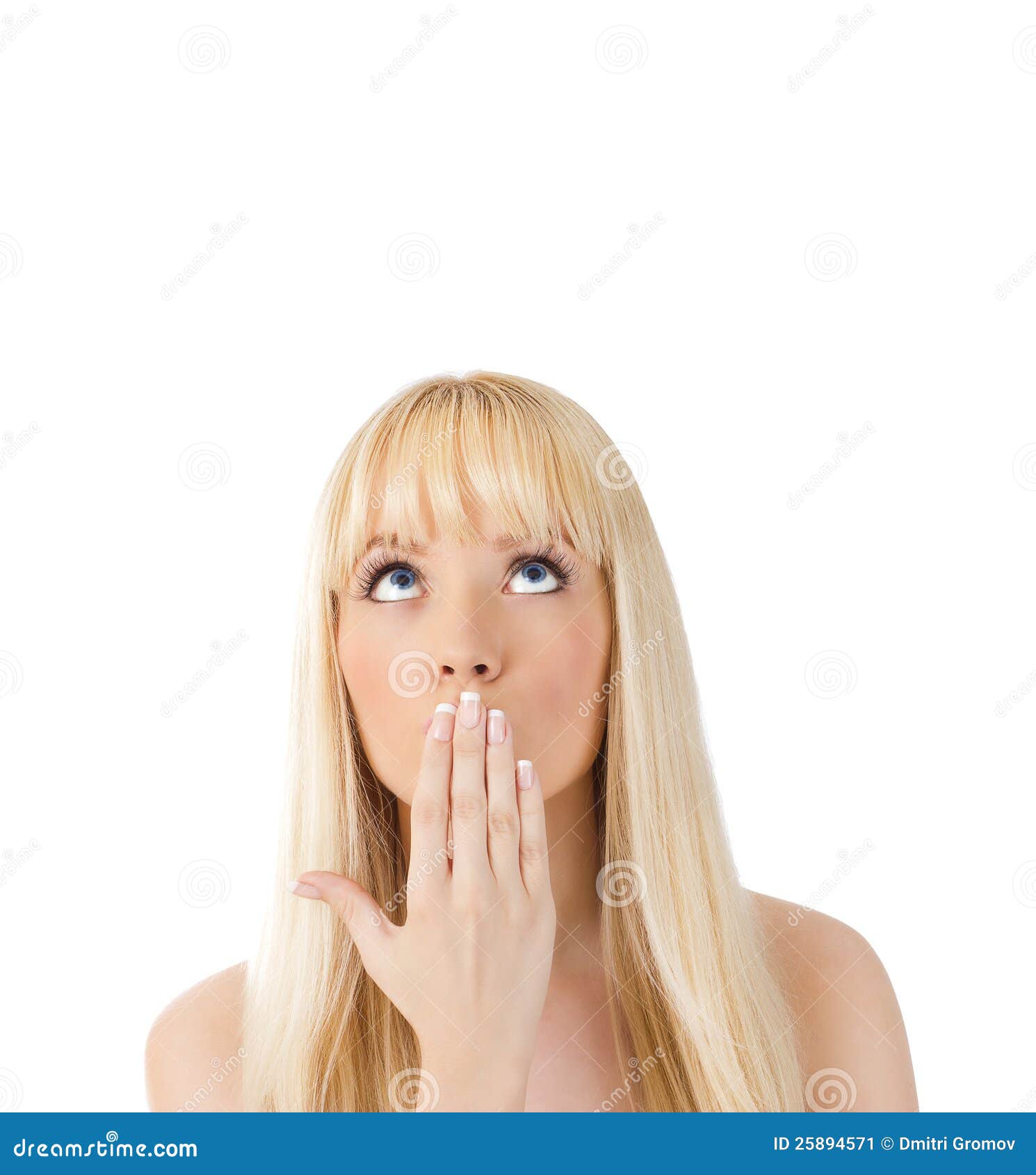 Surprised Woman Looking Up at Copyspac Stock Image - Image of lifestyle ...