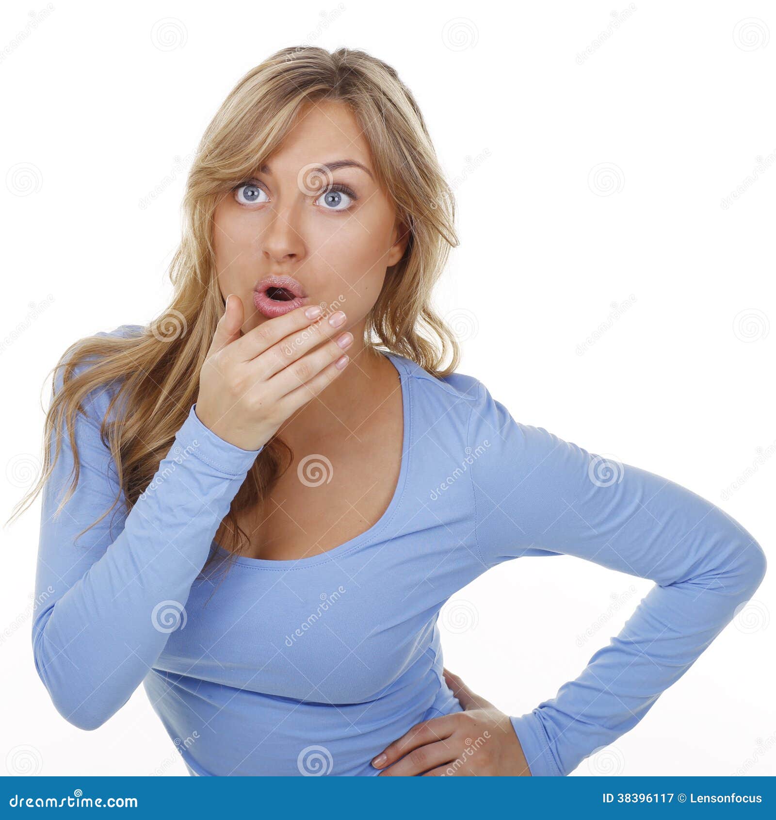 Surprised woman looks up stock image. Image of person - 38396117