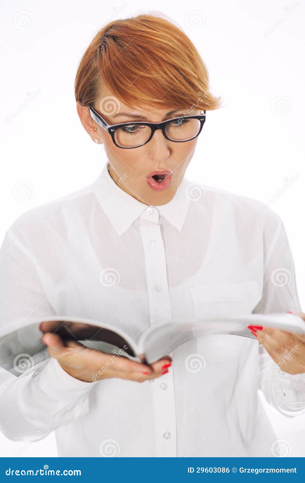 Surprised Woman Reading the Newspaper Stock Photo - Image of morning ...