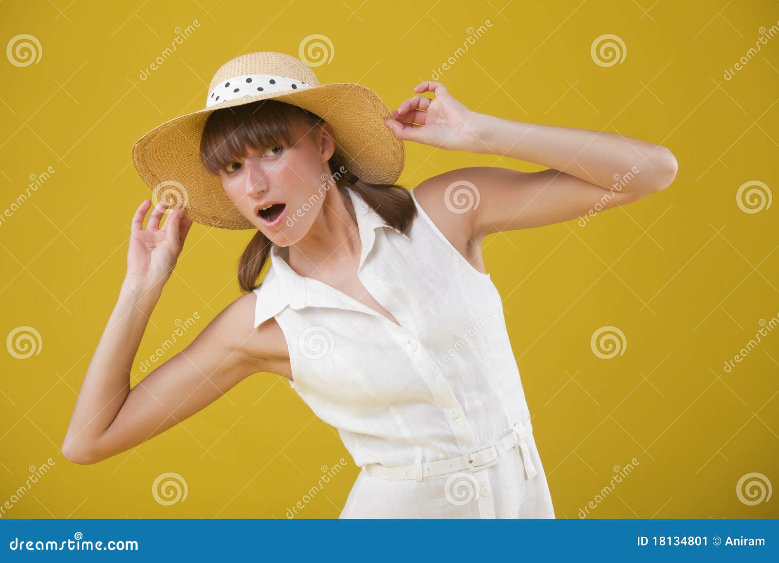 Surprised Woman in Summer Hat Stock Image - Image of surprised, leisure ...