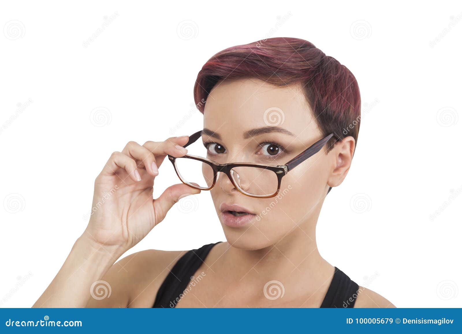 Surprised Woman Taking Off Glasses Isolated Stock Image Image Of