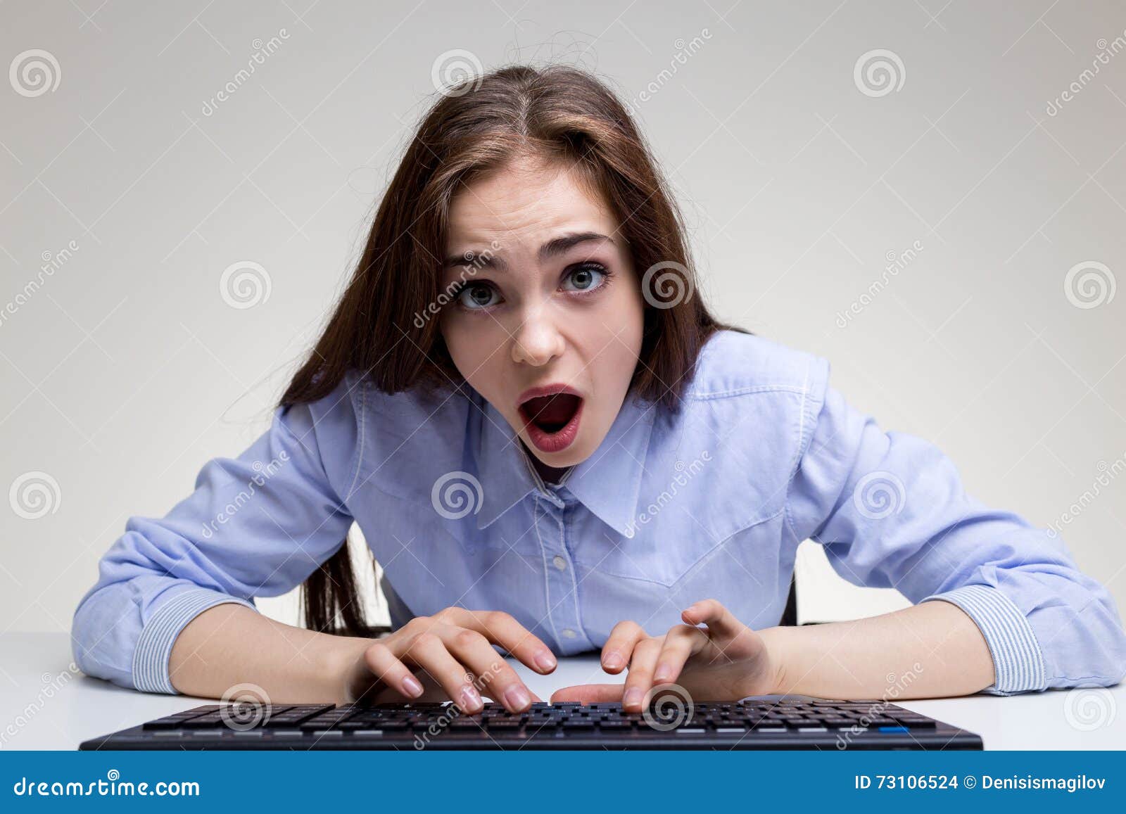 Surprised Woman Using Keyboard Closeup Stock Photo - Image of emotion ...