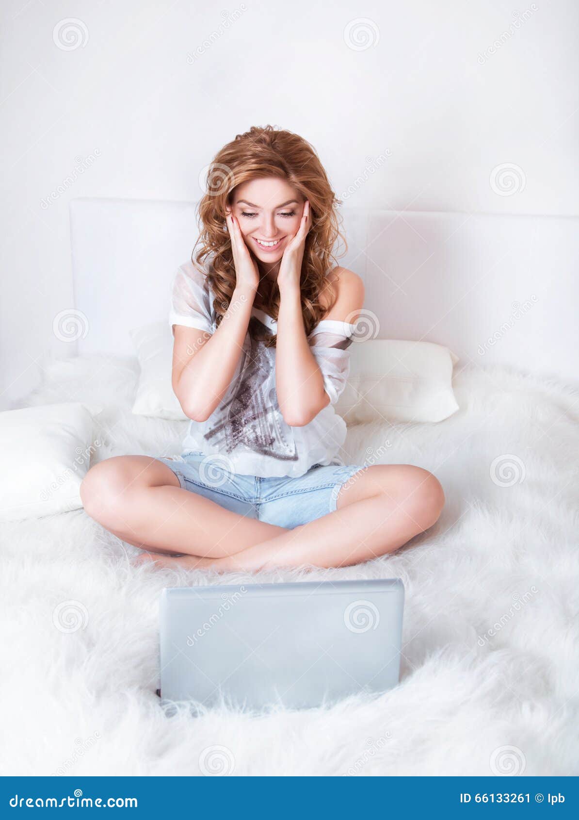 Surprised Woman Using Laptop. Stock Image - Image of computer, girl ...