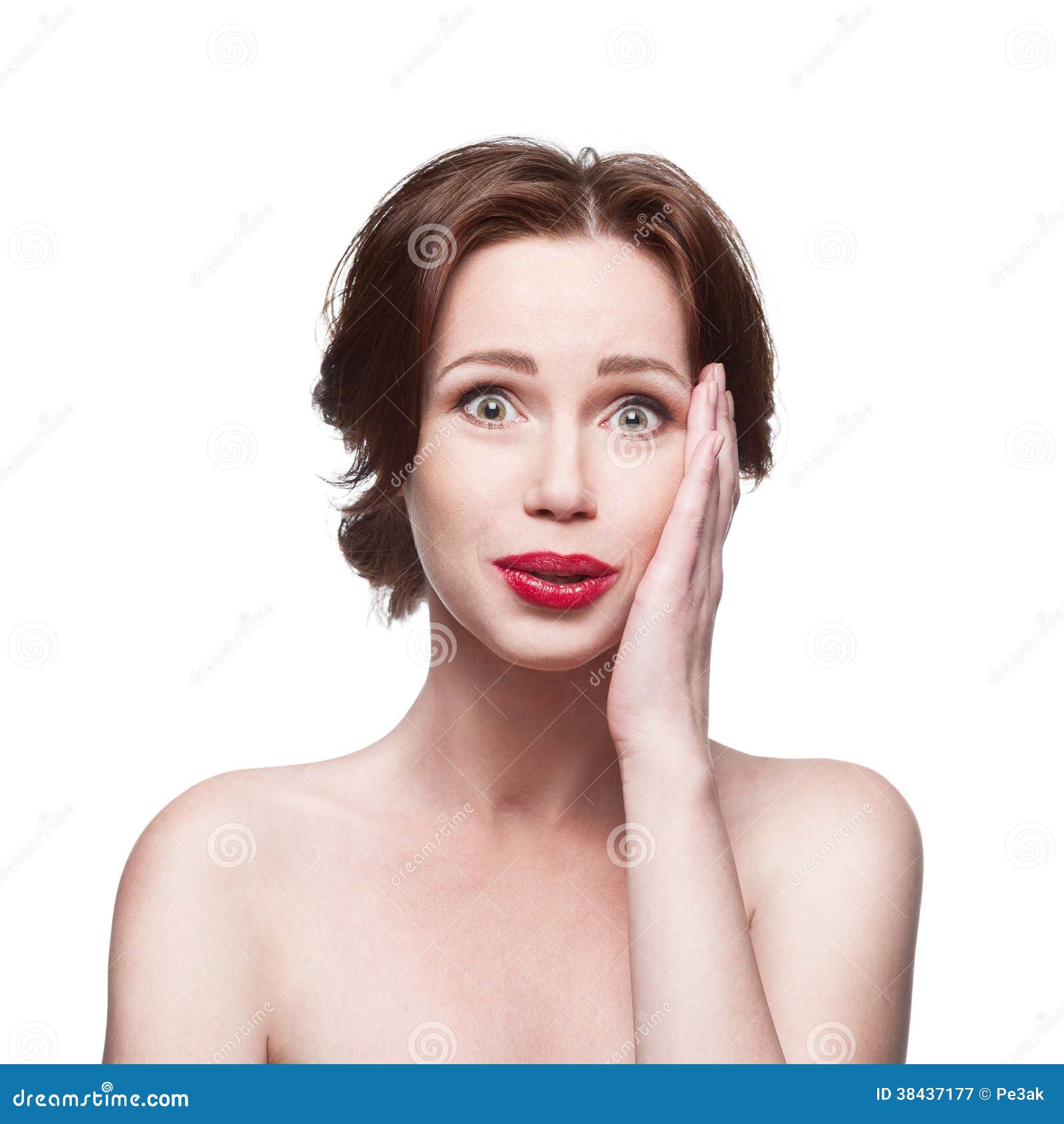 Surprised woman on white stock image. Image of brown - 38437177