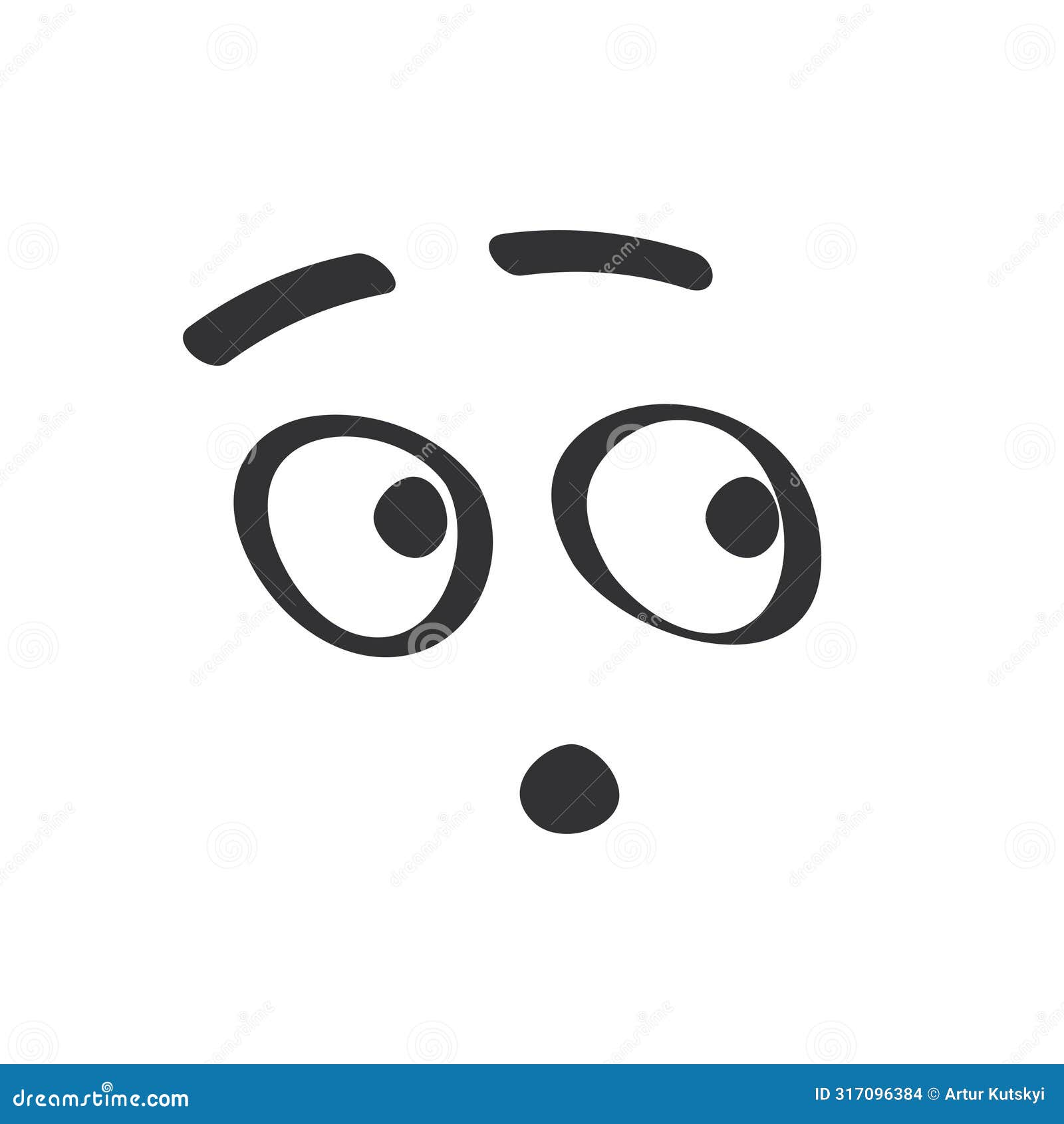 Surprised Worried Character Expression in Monochrome Doodle Style Stock ...