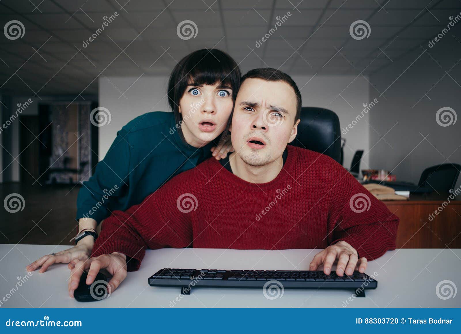 Surprised Young Beautiful People Emotionally Office Workers Looking at ...