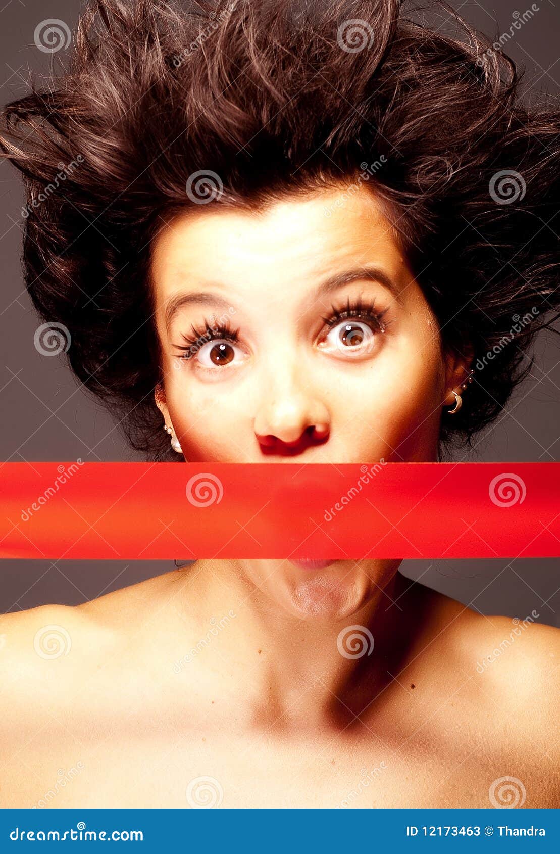 Surprised Young Lady Looking Up Stock Image - Image of body, shoulder ...