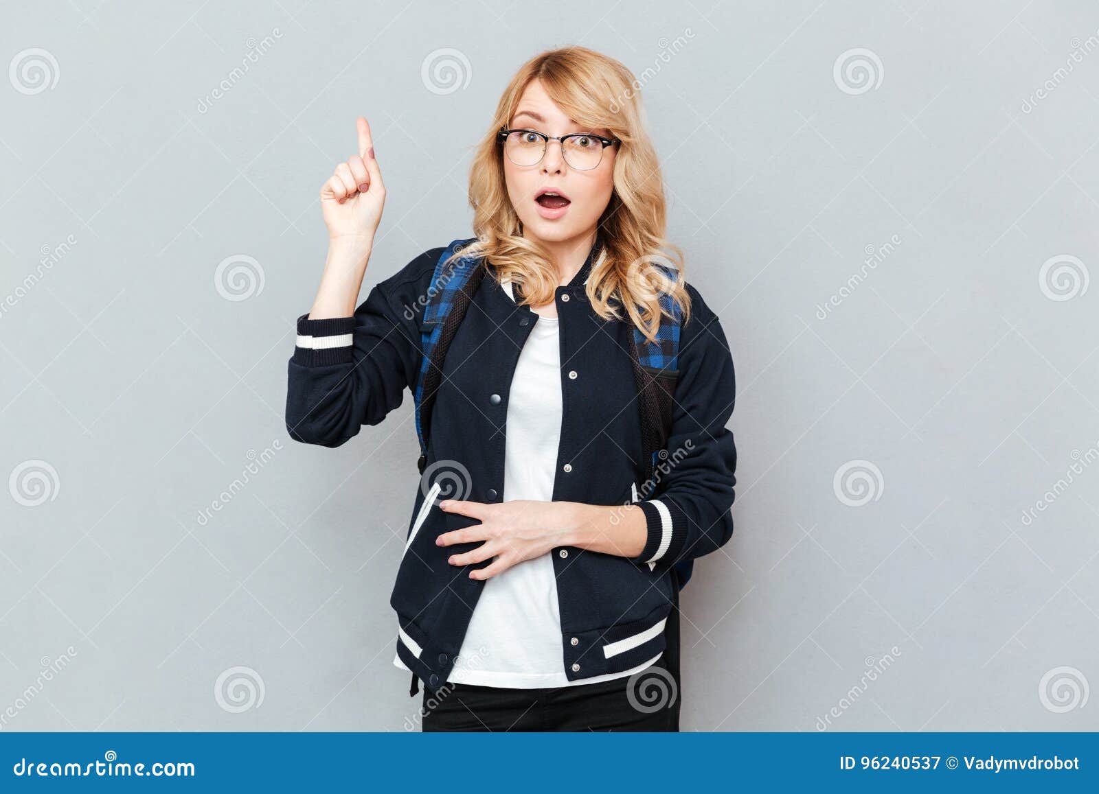 Surprised Young Lady Pointing. Stock Image - Image of nerd, camera ...