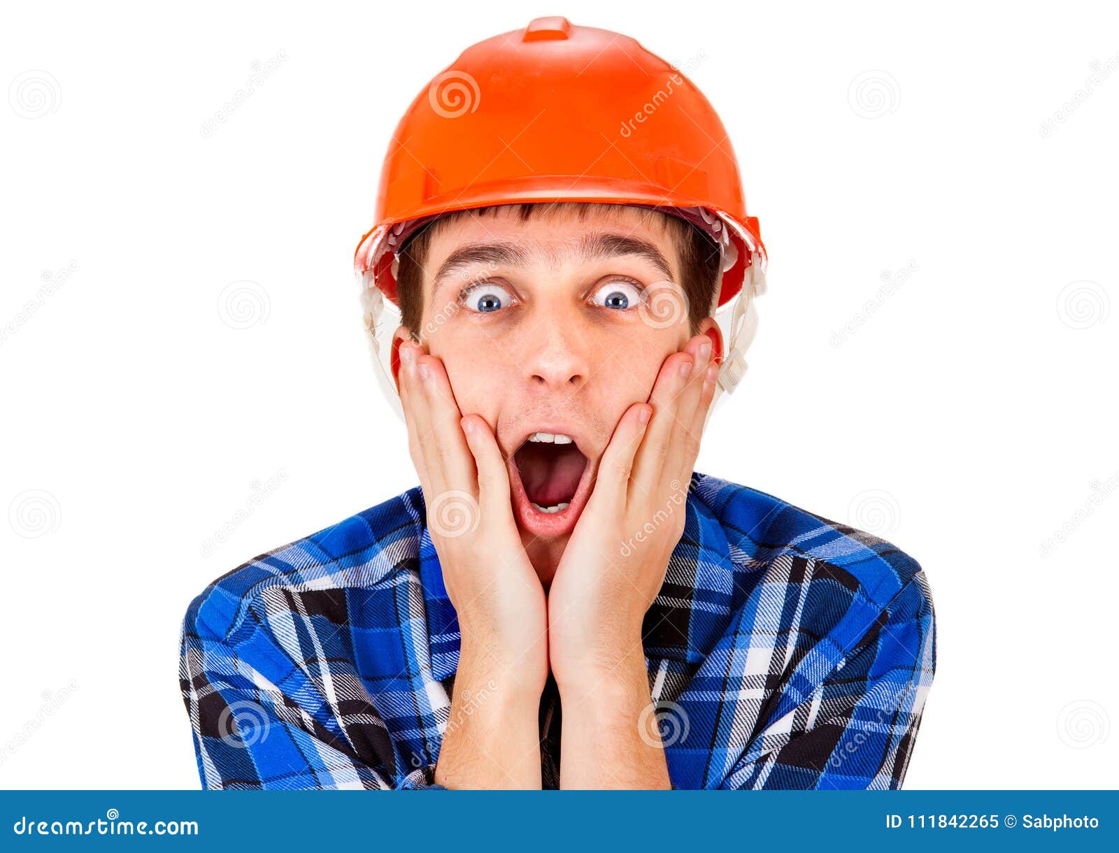 Surprised Man in Hard Hat stock image. Image of hard - 111842265