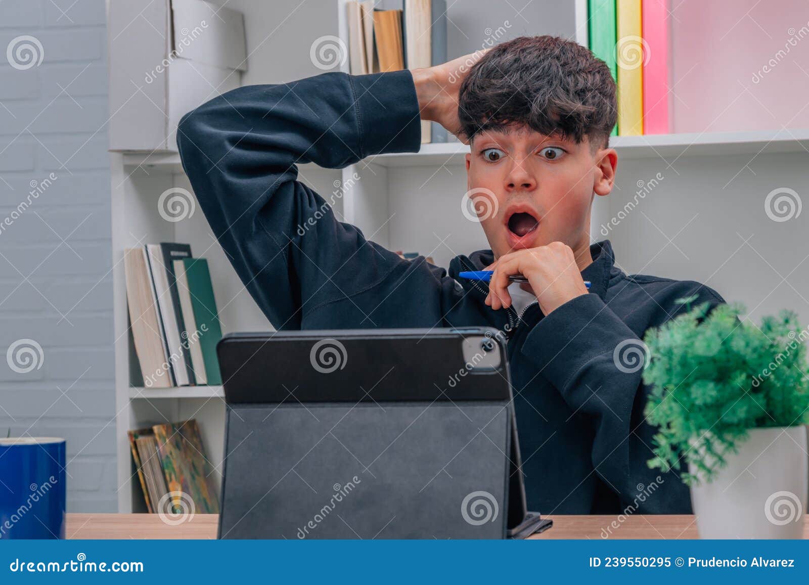 Surprised teenage student stock image. Image of computer - 239550295