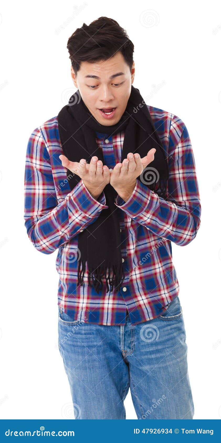 Surprised Young Man Looking His Hands Stock Photo - Image of casual ...