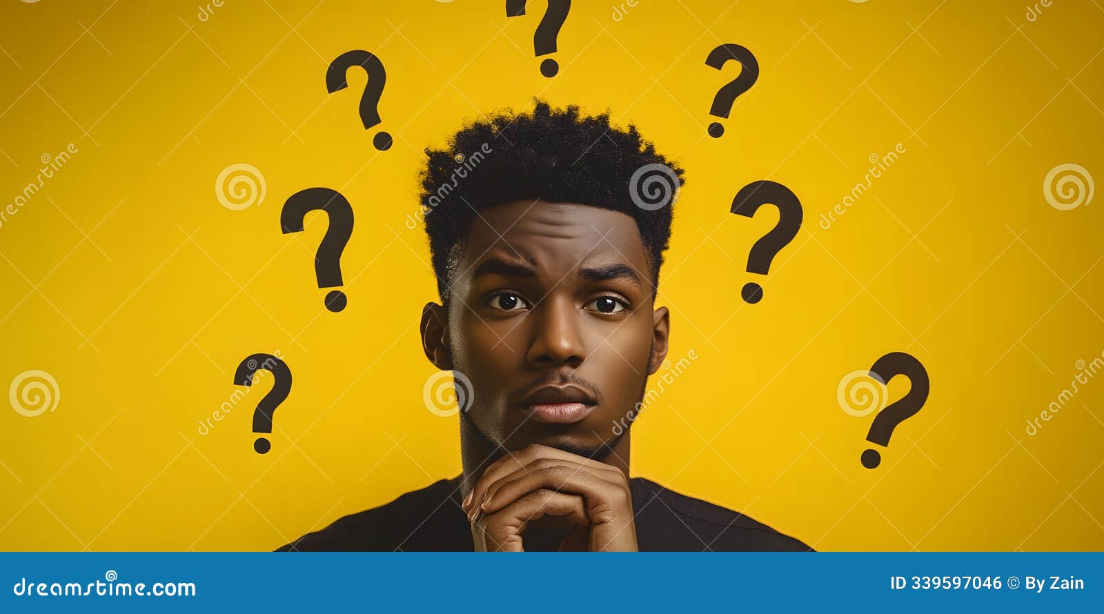 Surprised Young Man with Question Marks on Bright Orange Background ...