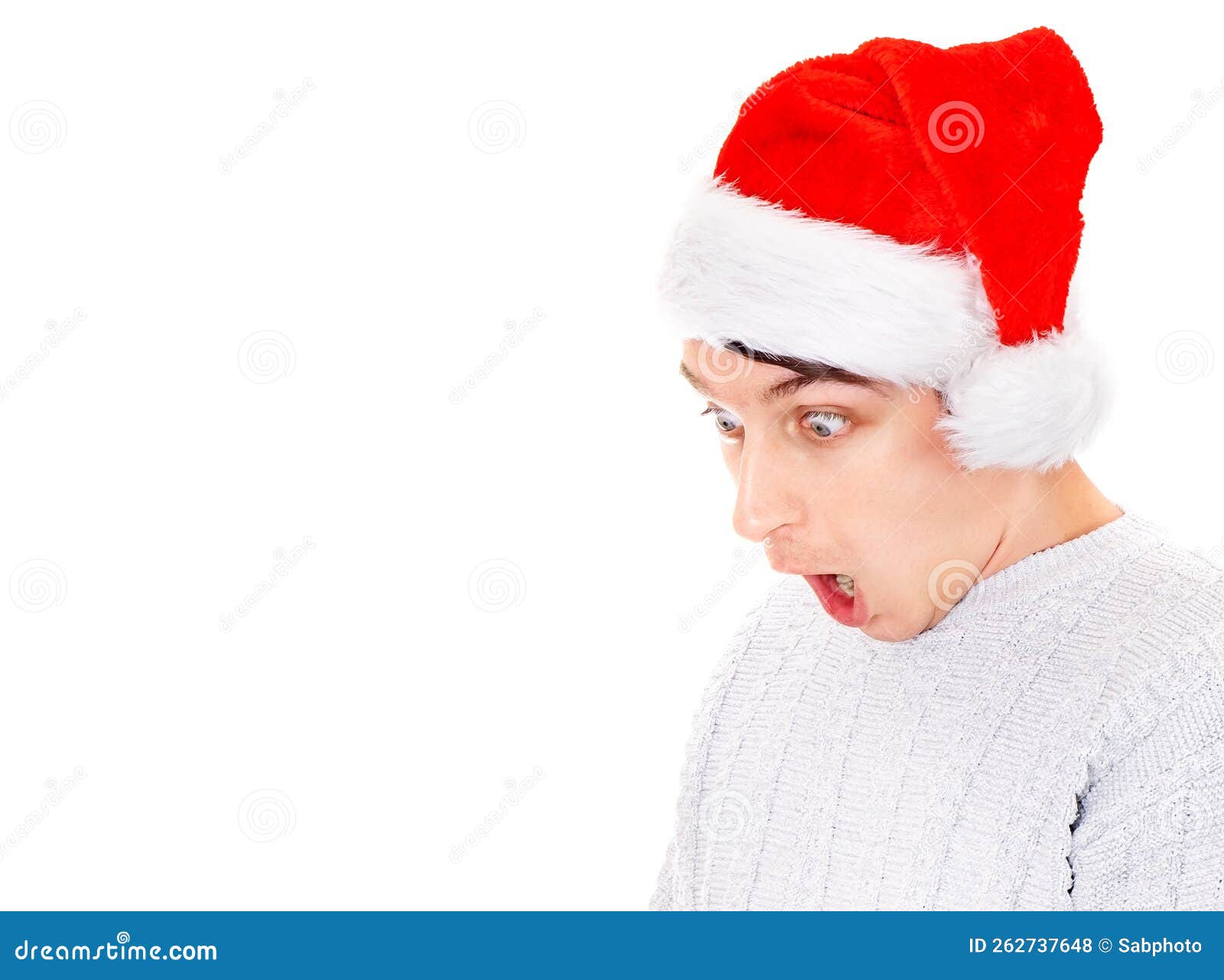 Surprised Young Man in Santa Hat Stock Photo - Image of portrait ...