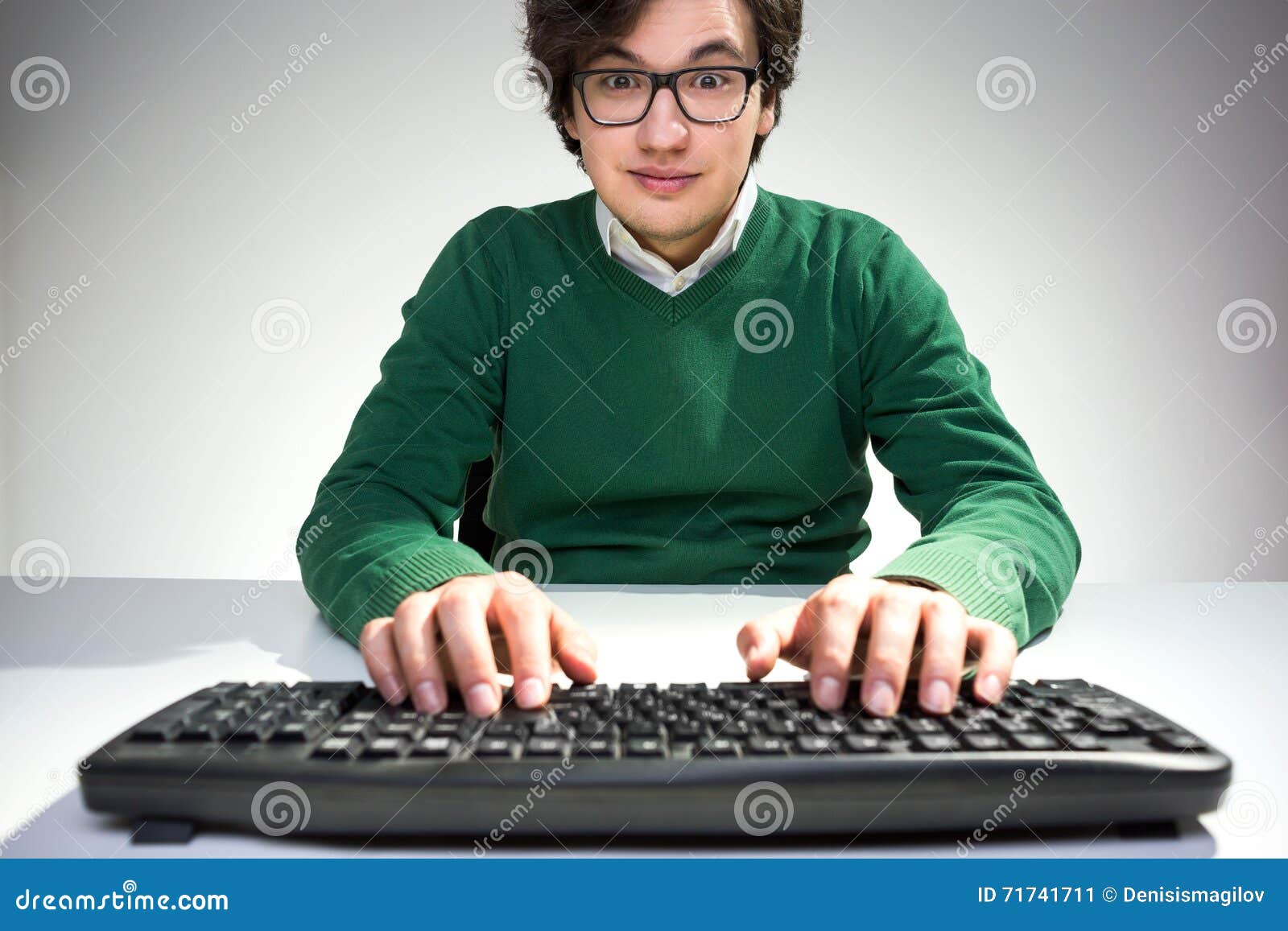 Surprised Young Man Using Keyboard Stock Image - Image of expression ...