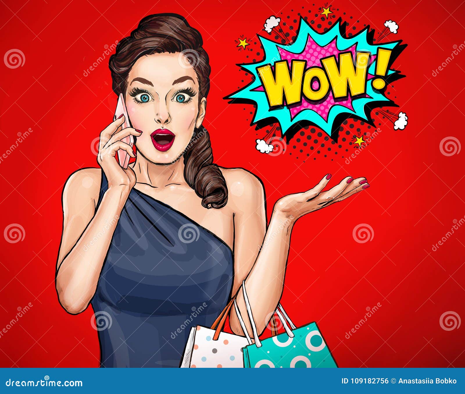 Surprised Young Woman With Open Mouth Wow Woman Stock Illustration