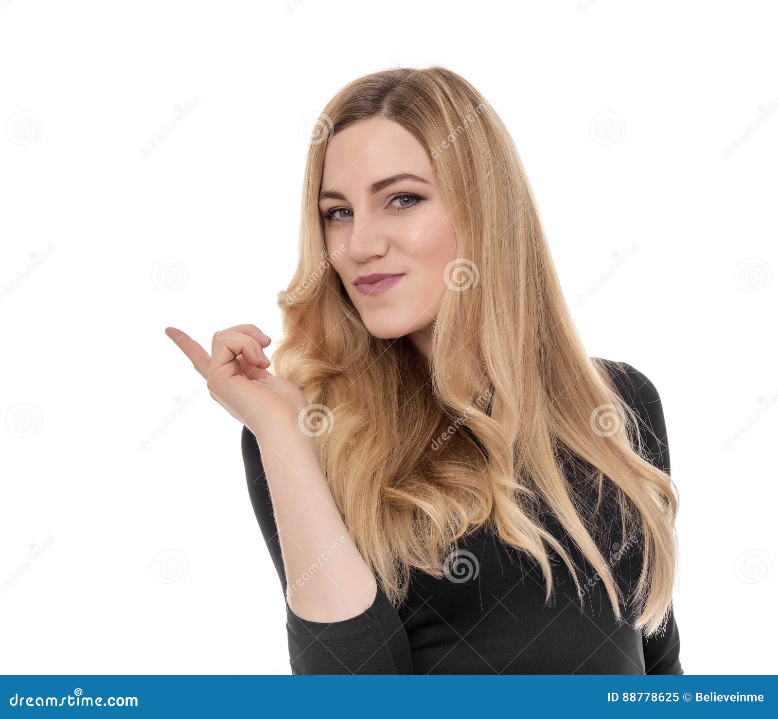 Surprised Young Woman Pointing and Looking Up. Stock Image - Image of ...
