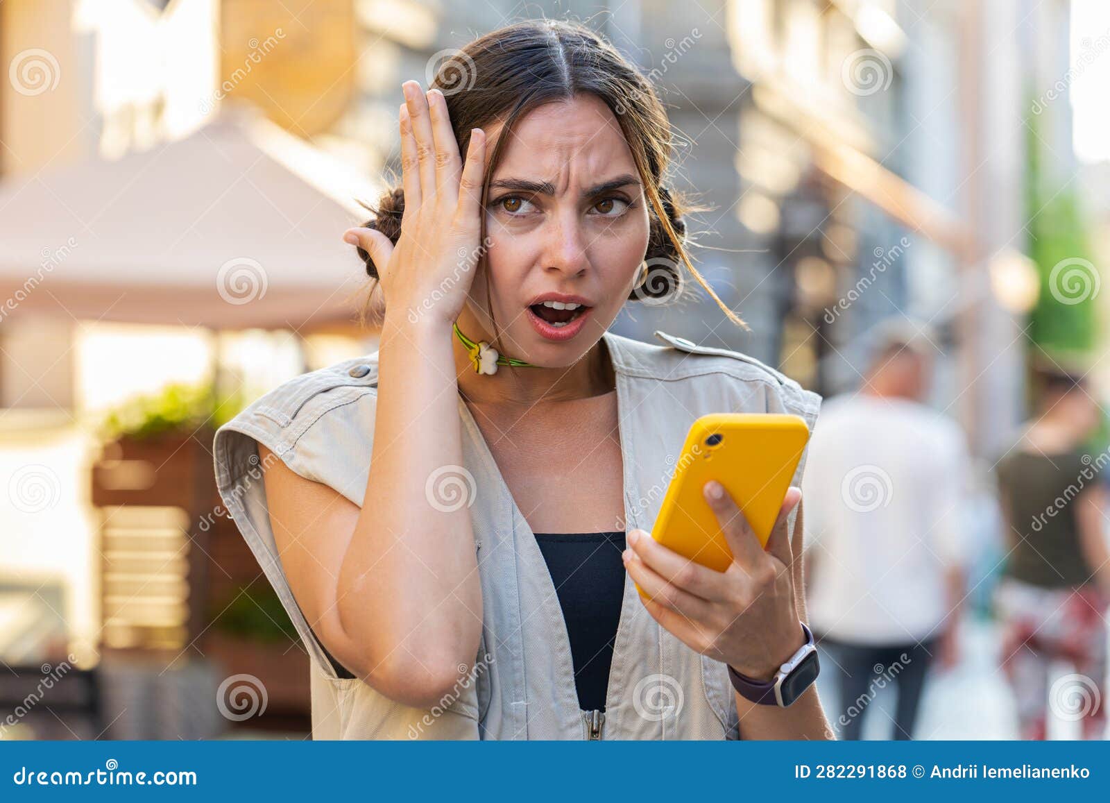 Surprised Young Woman Use Smartphone Loses Bad News Fortune Loss