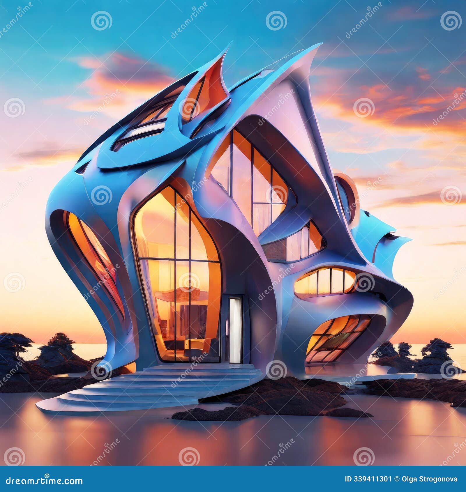 Surreal Abstract Architecture Construction. Futuristic Building Stock ...