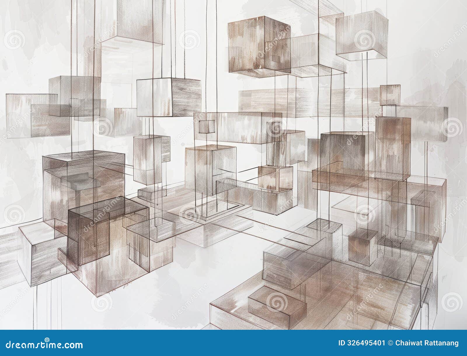 Surreal Abstract Labyrinth with Floating Blocks and Wooden Pathways in ...